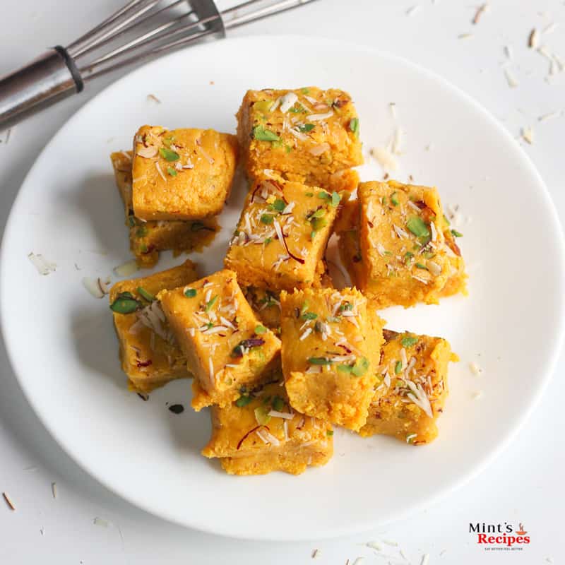 Kesaria Milk Powder Barfi Recipe| Indian Sweet Recipes - Mints Recipes