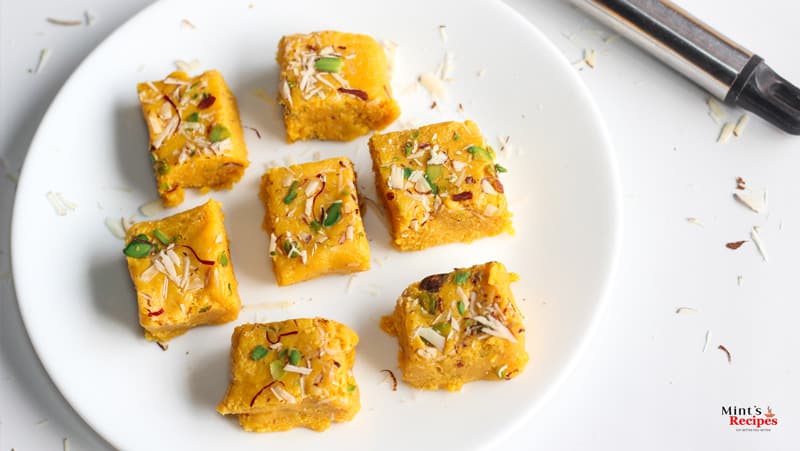 Kesaria Milk Powder Barfi Recipe| Indian Sweet Recipes - Mints Recipes